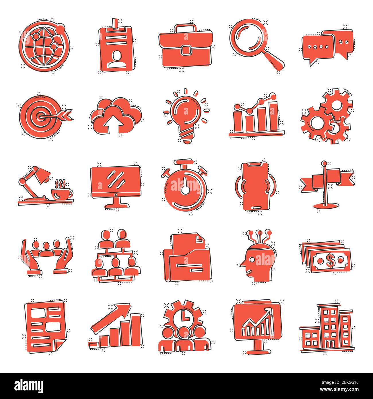 Business icons set in comic style. Finance strategy cartoon vector ...