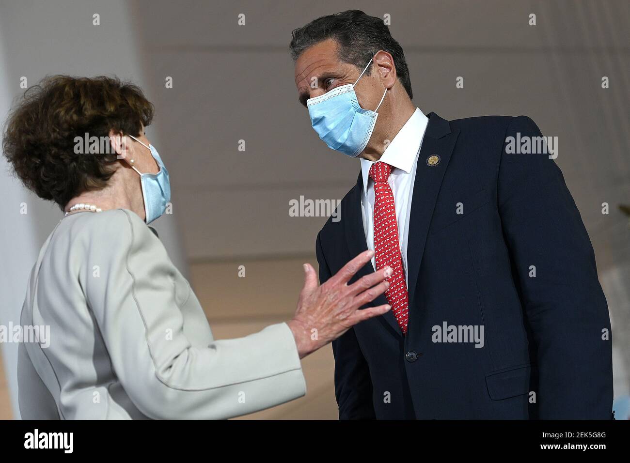 Jane Garvey (l), Chairman Meridiam North America, speaks with New York ...
