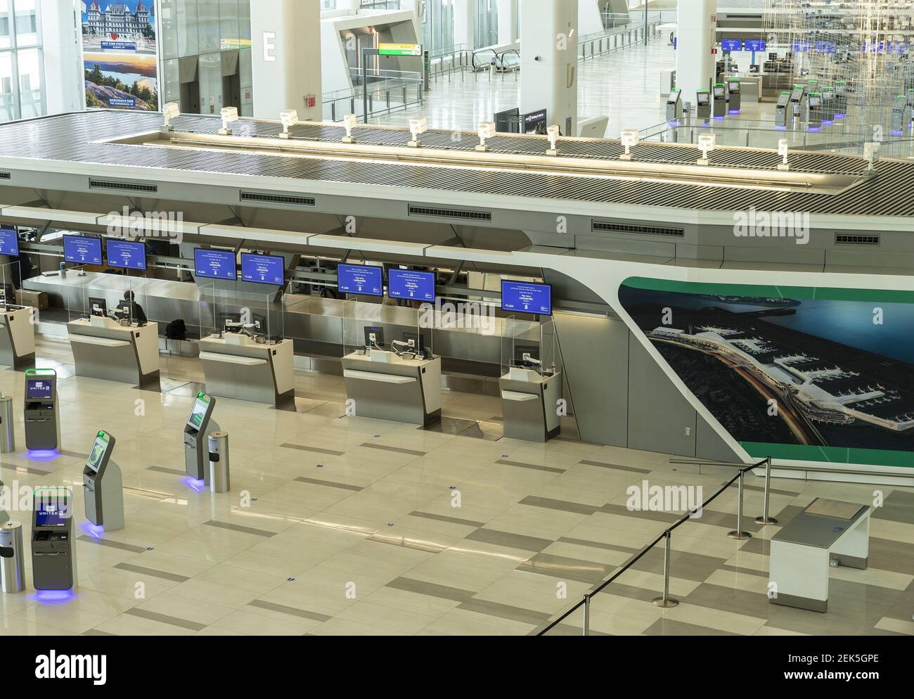 Individual check-in machines and ticket booths seen at the brand-new ...