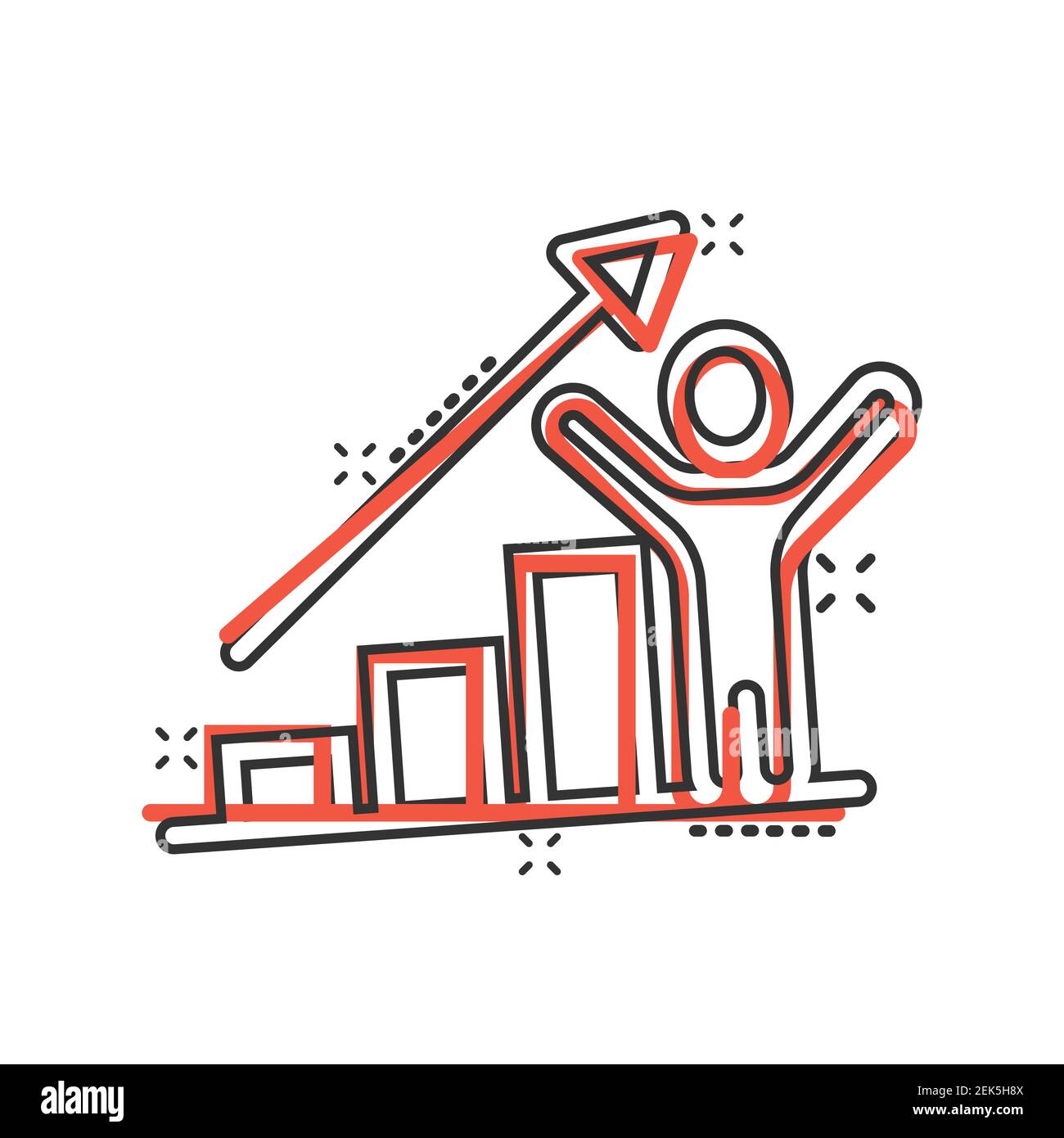 People with growth arrow icon in comic style. Work strategy cartoon ...