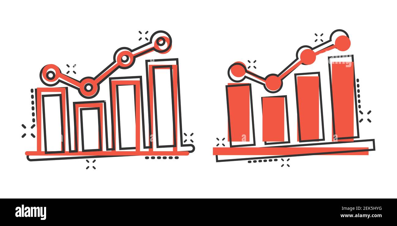 Growing bar graph icon in comic style. Increase arrow cartoon vector ...