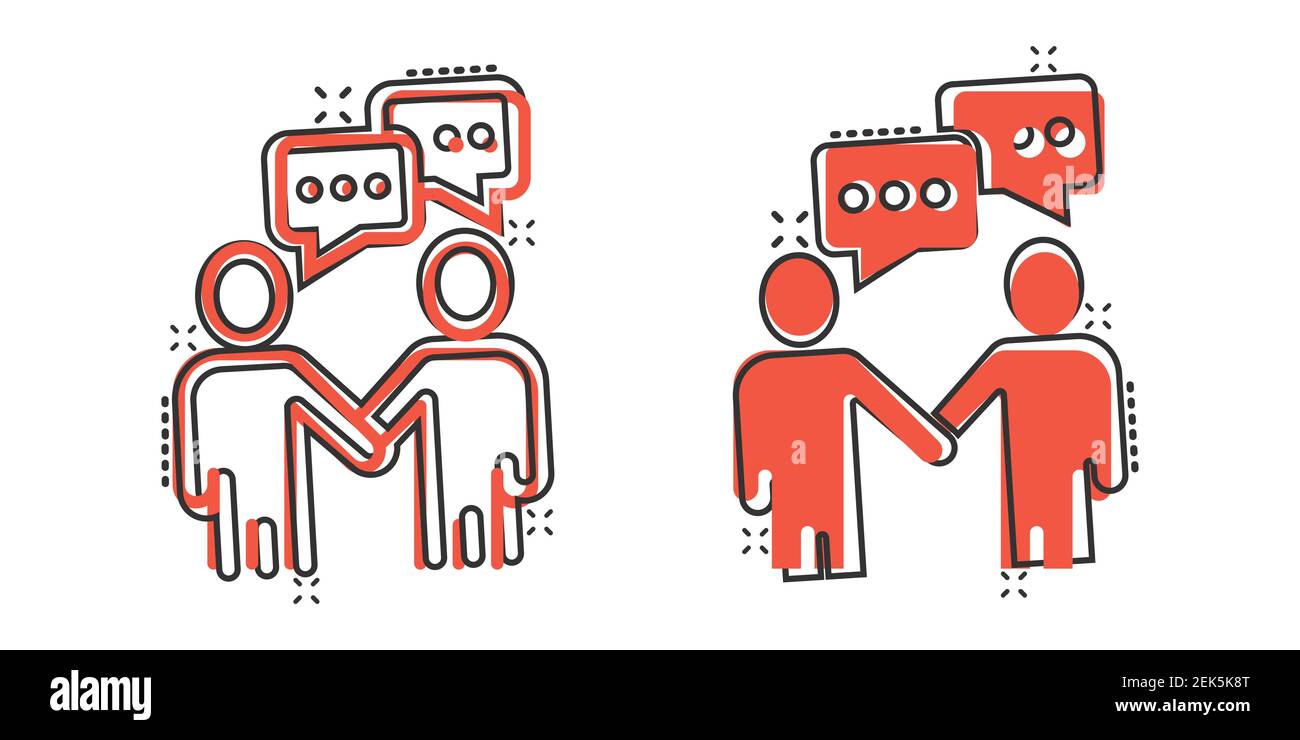 Greetings gesture icon in comic style. People handshake cartoon vector ...