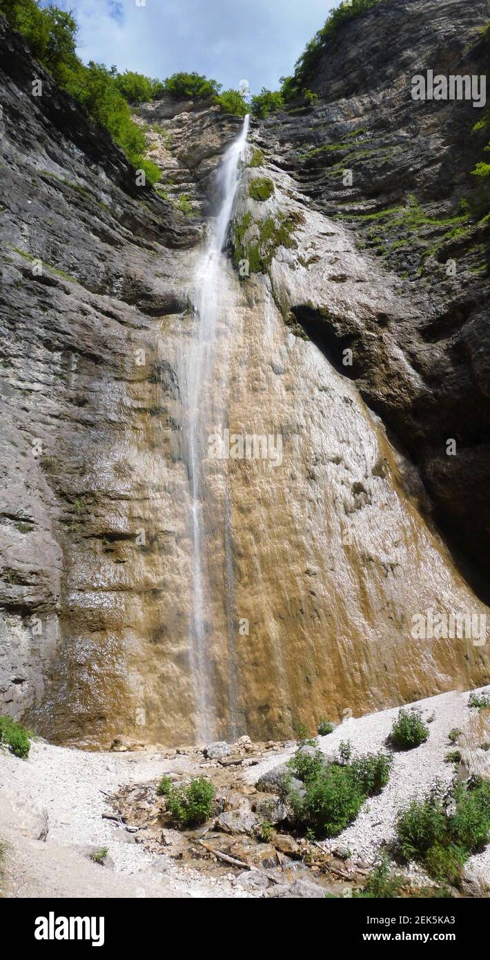 Waterfall on the via ferrata Burrone Giovanelli. High Waterfall in the ...