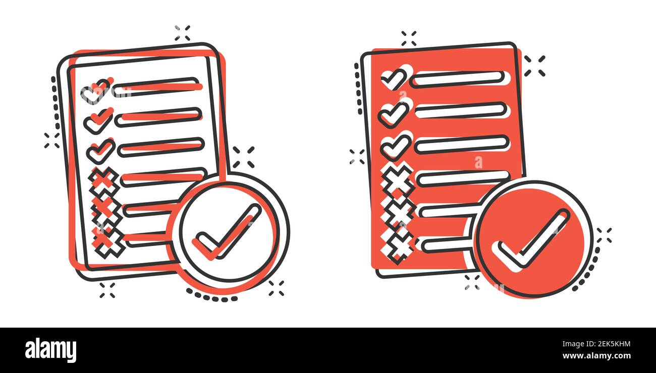 Document checklist icon in comic style. Report cartoon vector ...