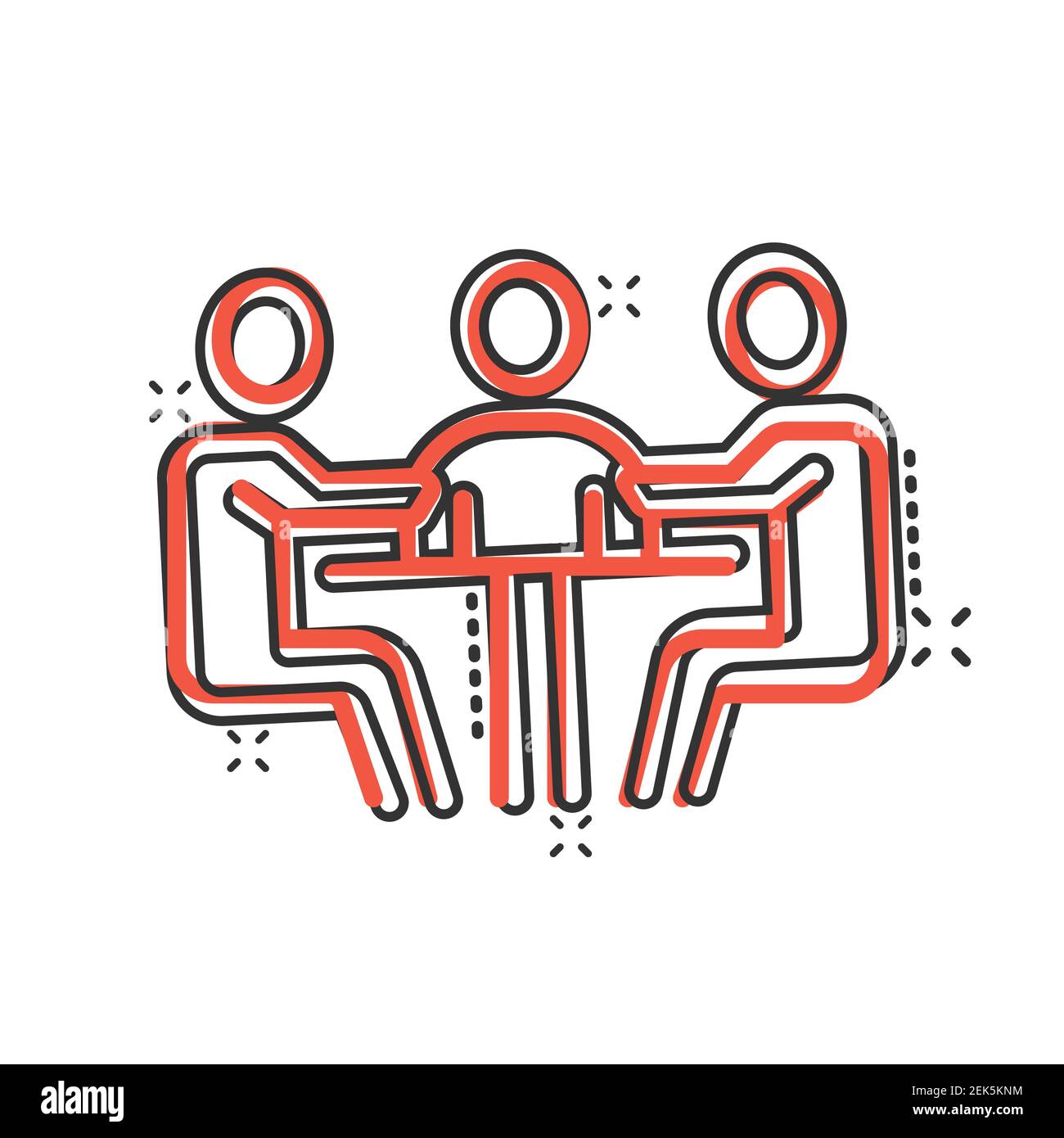 People with table icon in comic style. Teamwork conference cartoon ...