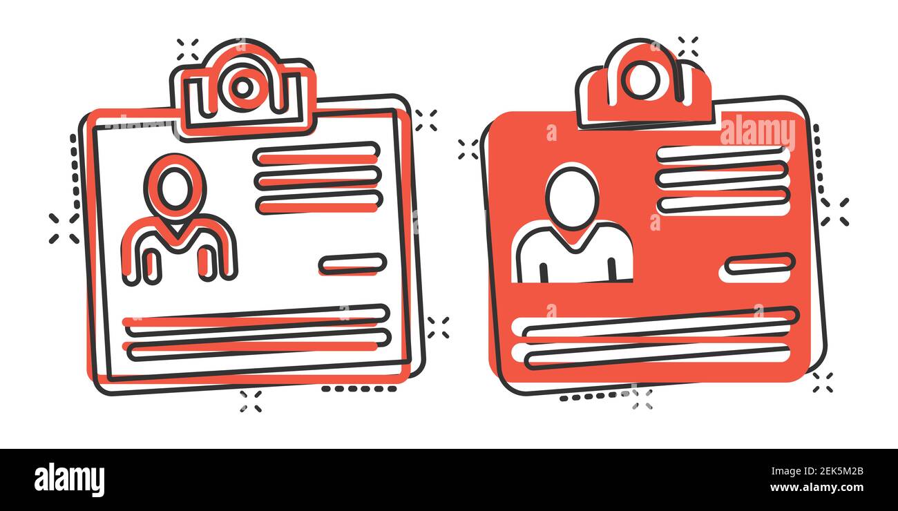 Id card icon in comic style. Identity tag cartoon vector illustration ...