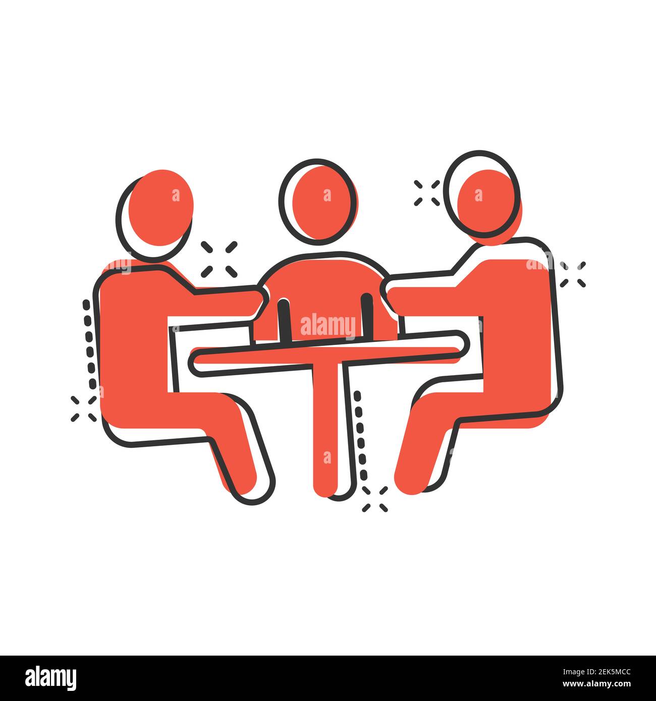 People with table icon in comic style. Teamwork conference cartoon ...