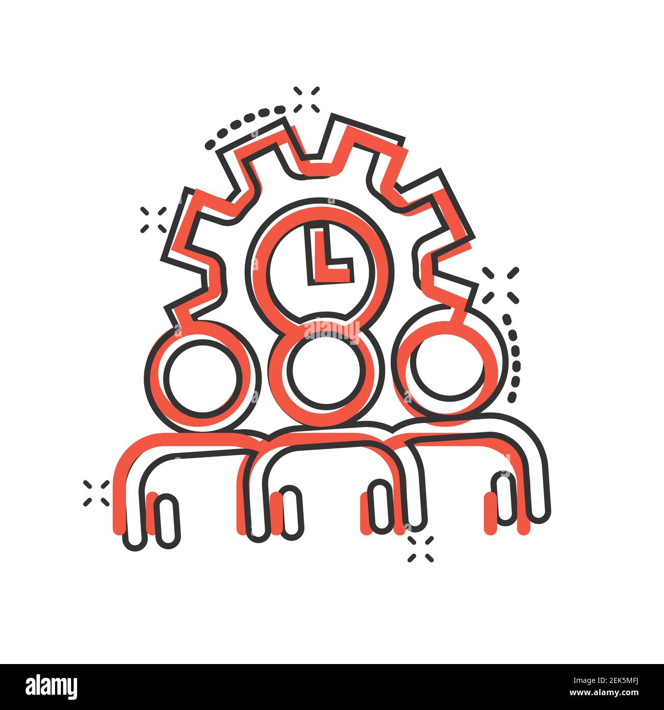 People and clock icon in comic style. Gear with user cartoon vector ...