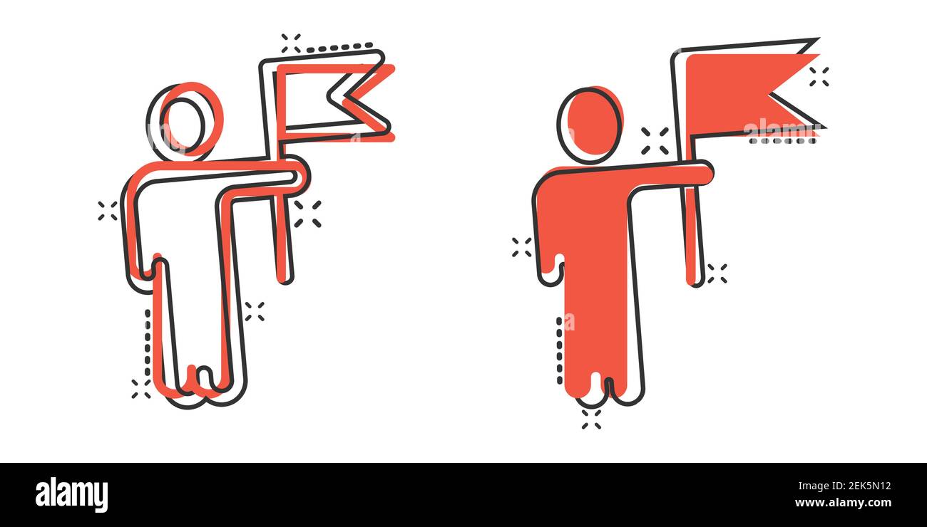 People with flag icon in comic style. Victory cartoon vector ...