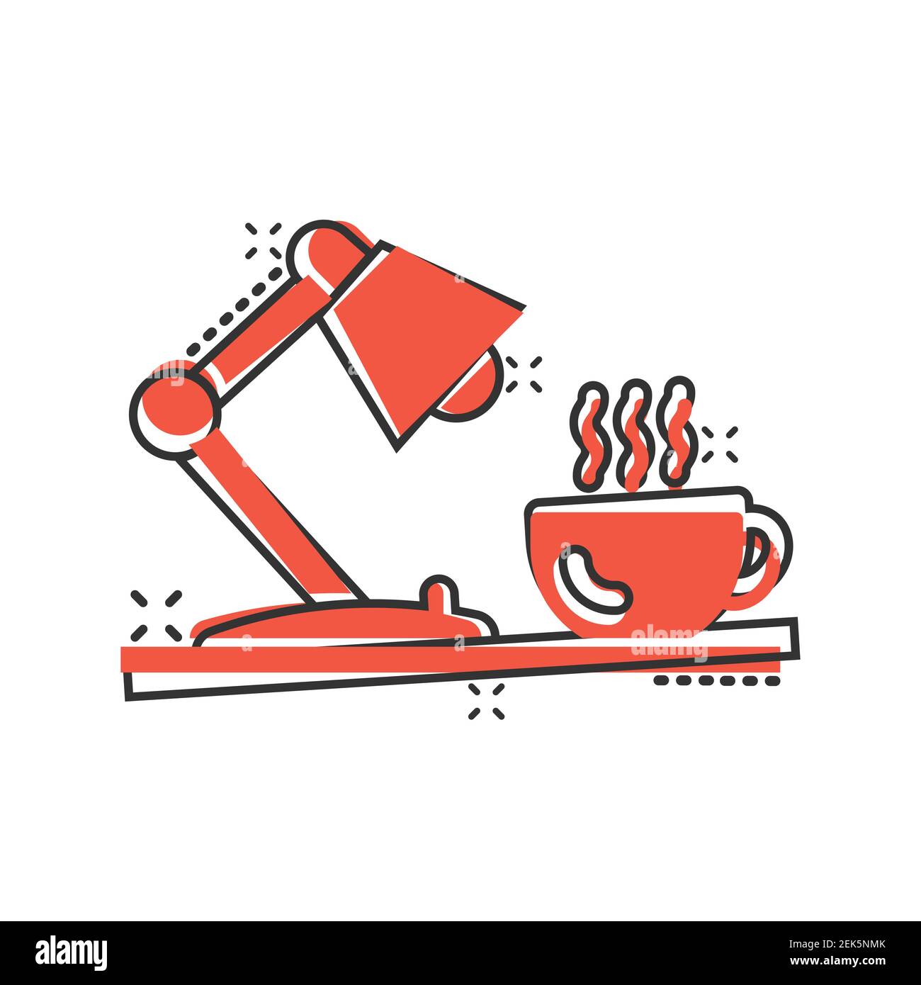 Lamp with coffee cup icon in comic style. Lightbulb cartoon vector ...