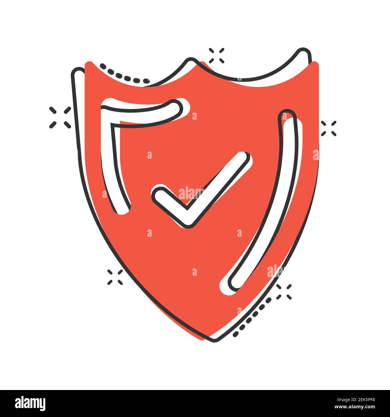 Shield with check mark icon in comic style. Protect cartoon vector ...