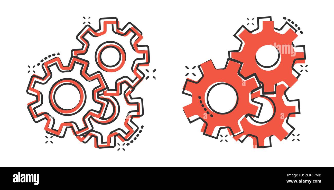 Gear vector icon in comic style. Cog wheel cartoon illustration on ...