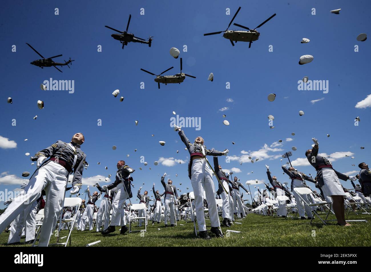 United States Military Academy graduating cadets celebrate at the end ...