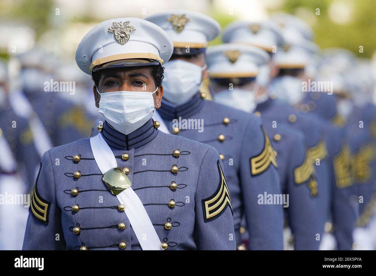 United States Military Academy graduating cadets gather during ...