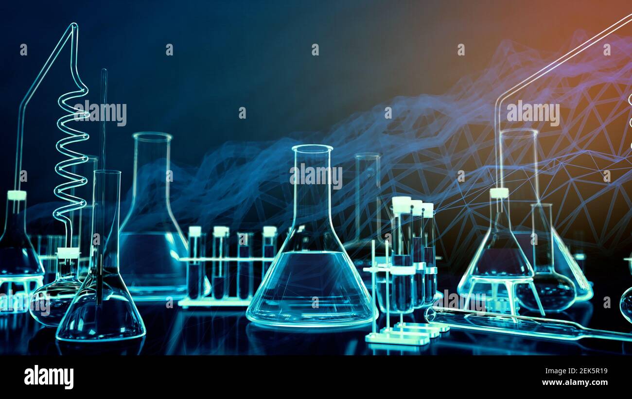 laboratory proofs and other various glassware with digital effects ...