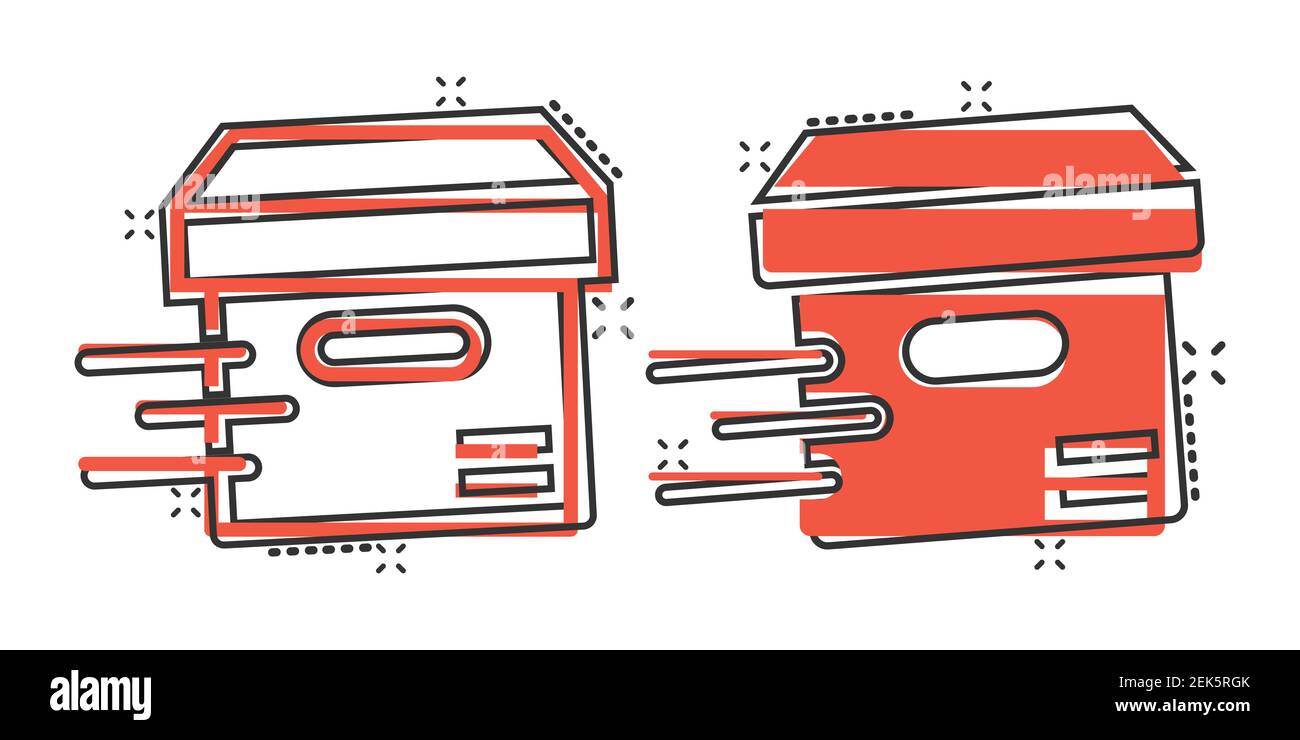 Shipping box icon in comic style. Container cartoon vector illustration ...