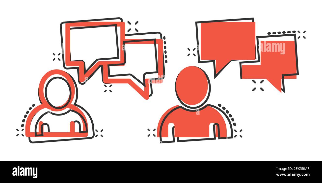 People with speech bubble icon in comic style. Chat cartoon vector ...