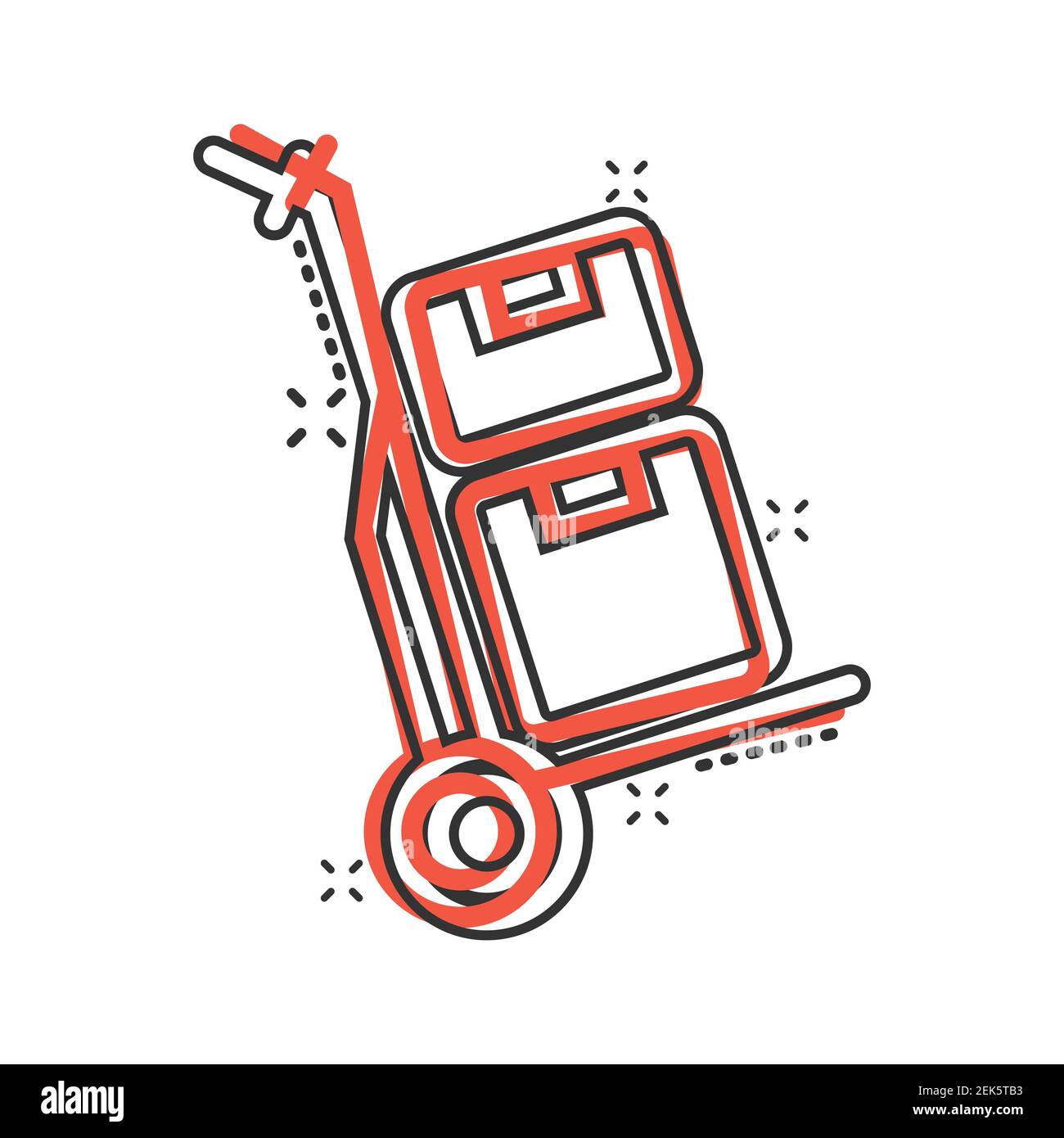 Cargo trolley icon in comic style. Delivery box cartoon vector ...