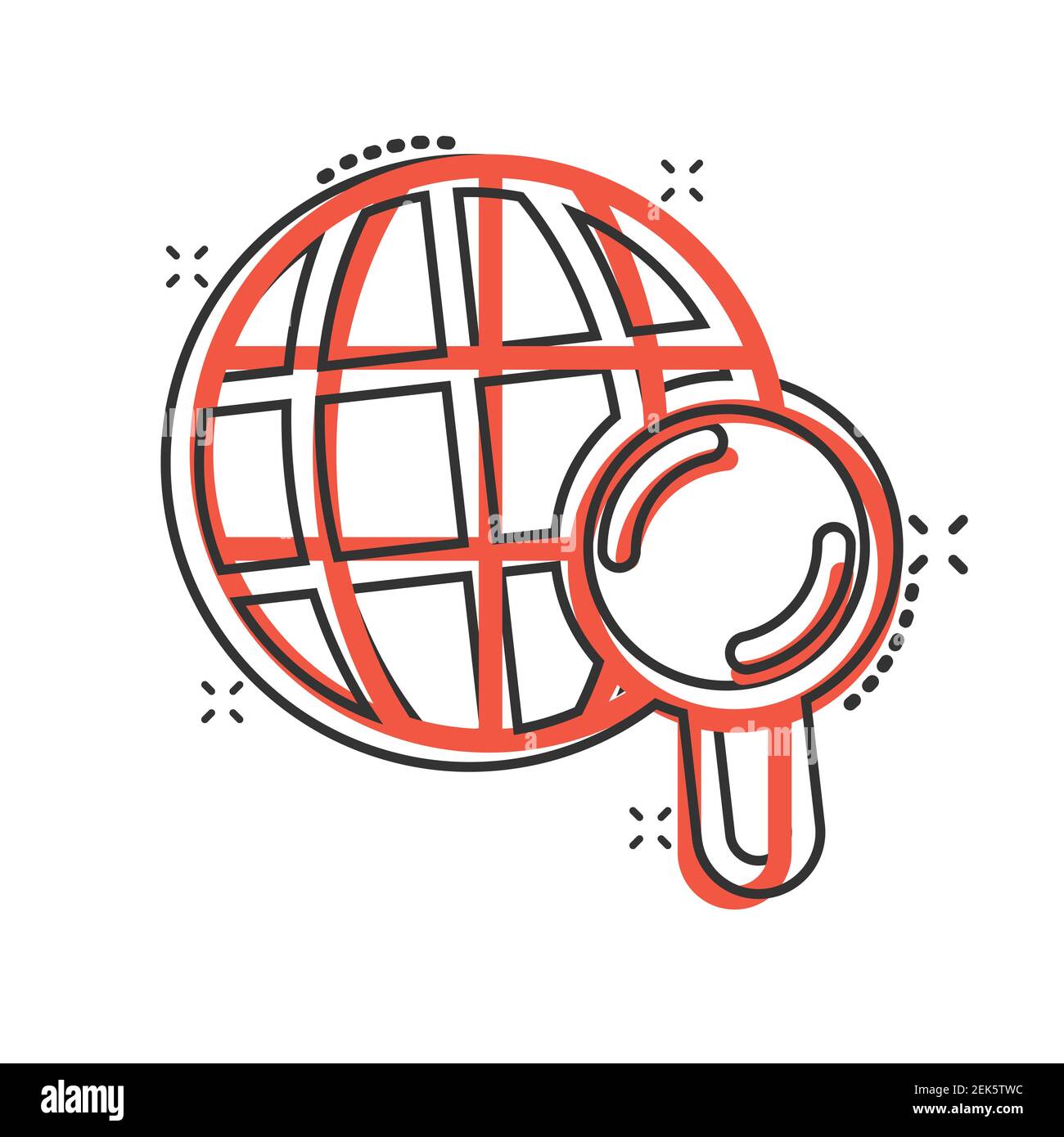 Globe search icon in comic style. Network navigation cartoon vector ...