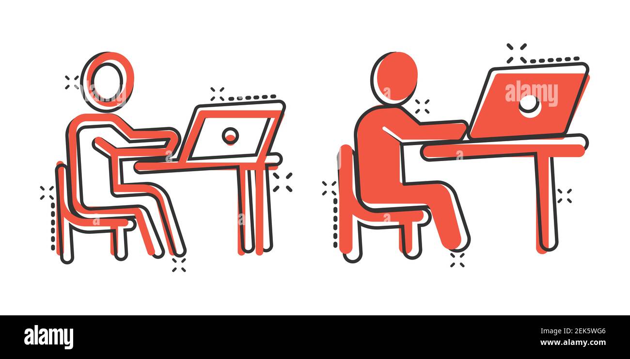 People with laptop computer icon in comic style. Pc user cartoon vector ...