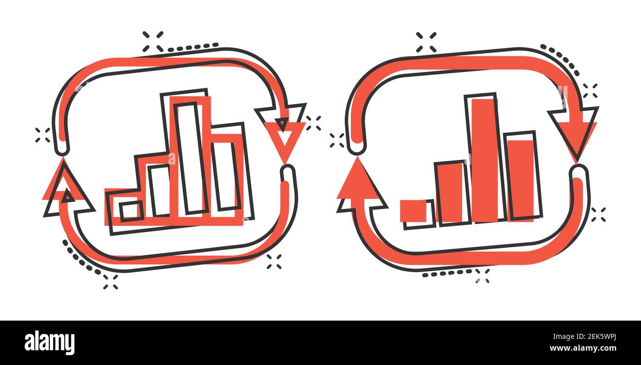 Growing bar graph icon in comic style. Increase arrow cartoon vector ...