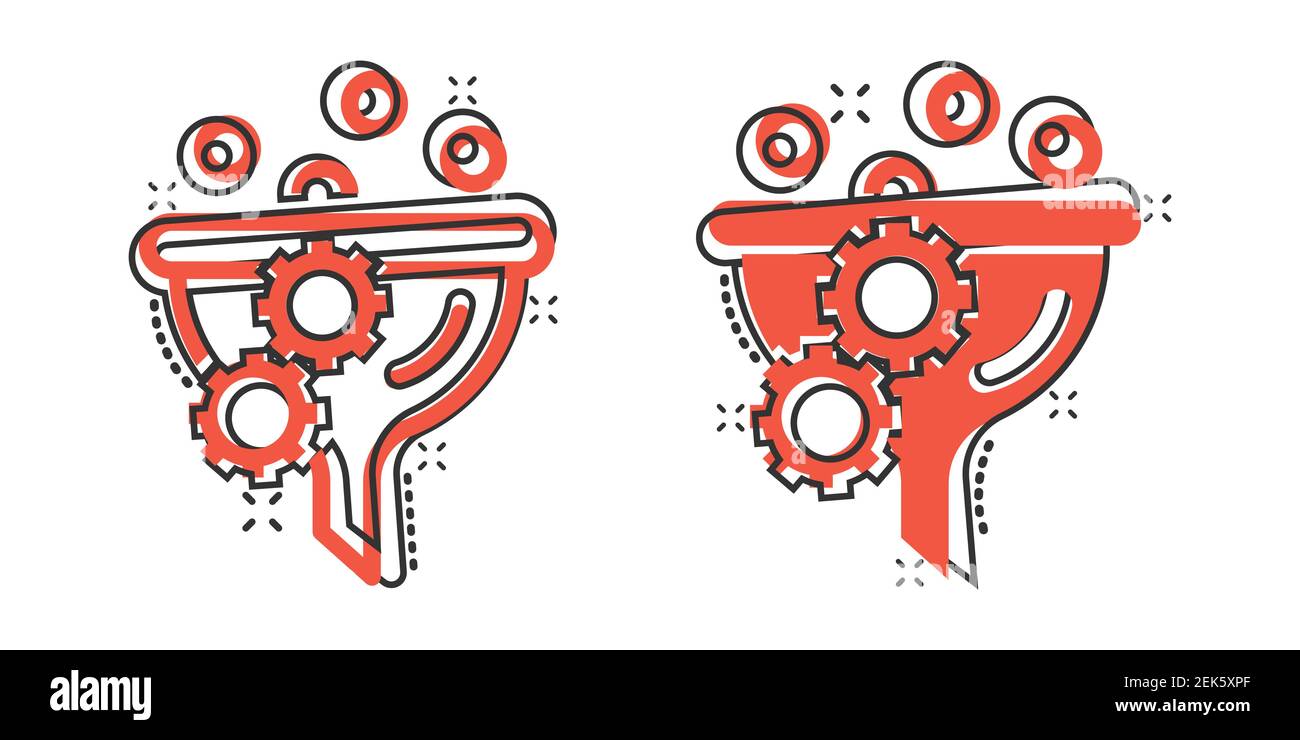 Filter icon in comic style. Funnel cartoon vector illustration on white ...