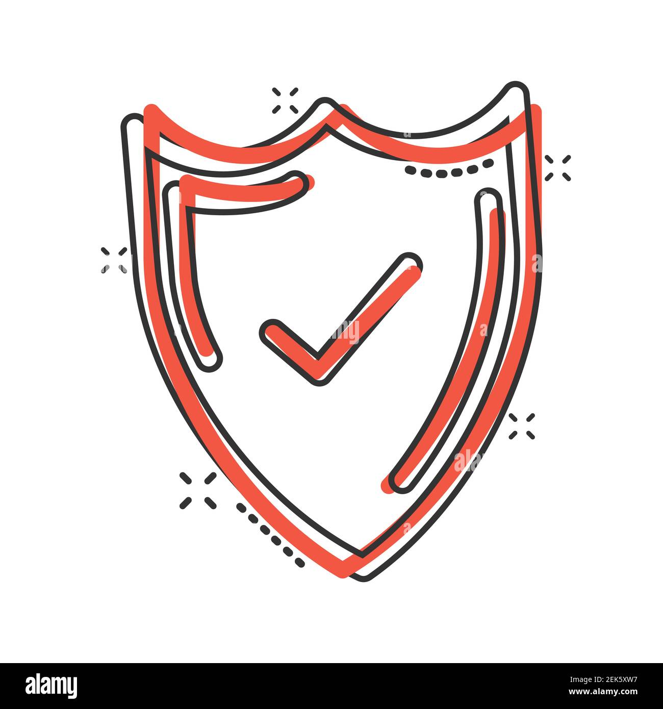 Shield with check mark icon in comic style. Protect cartoon vector ...