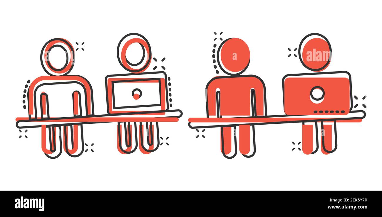 People with laptop computer icon in comic style. Pc user cartoon vector ...