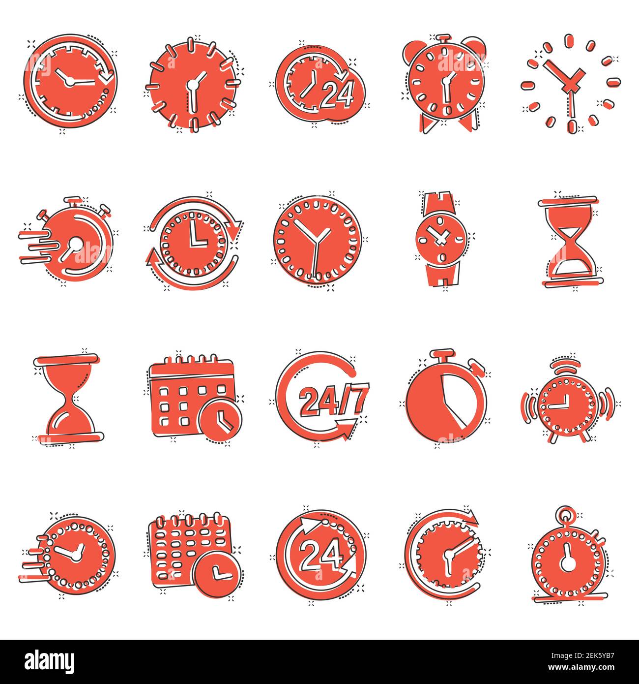 Time icon set in comic style. Agenda clock cartoon vector illustration ...