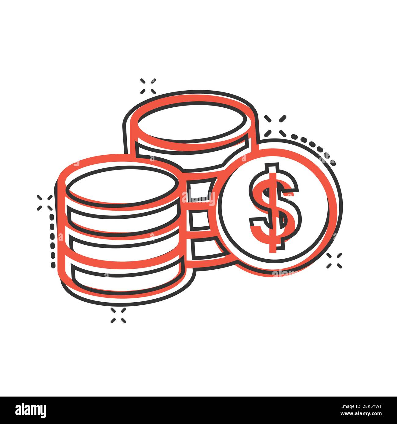 Coins stack icon in comic style. Dollar coin cartoon vector ...