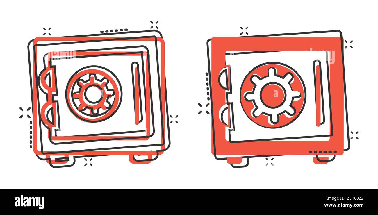 Safe money icon in comic style. Strongbox cartoon vector illustration ...