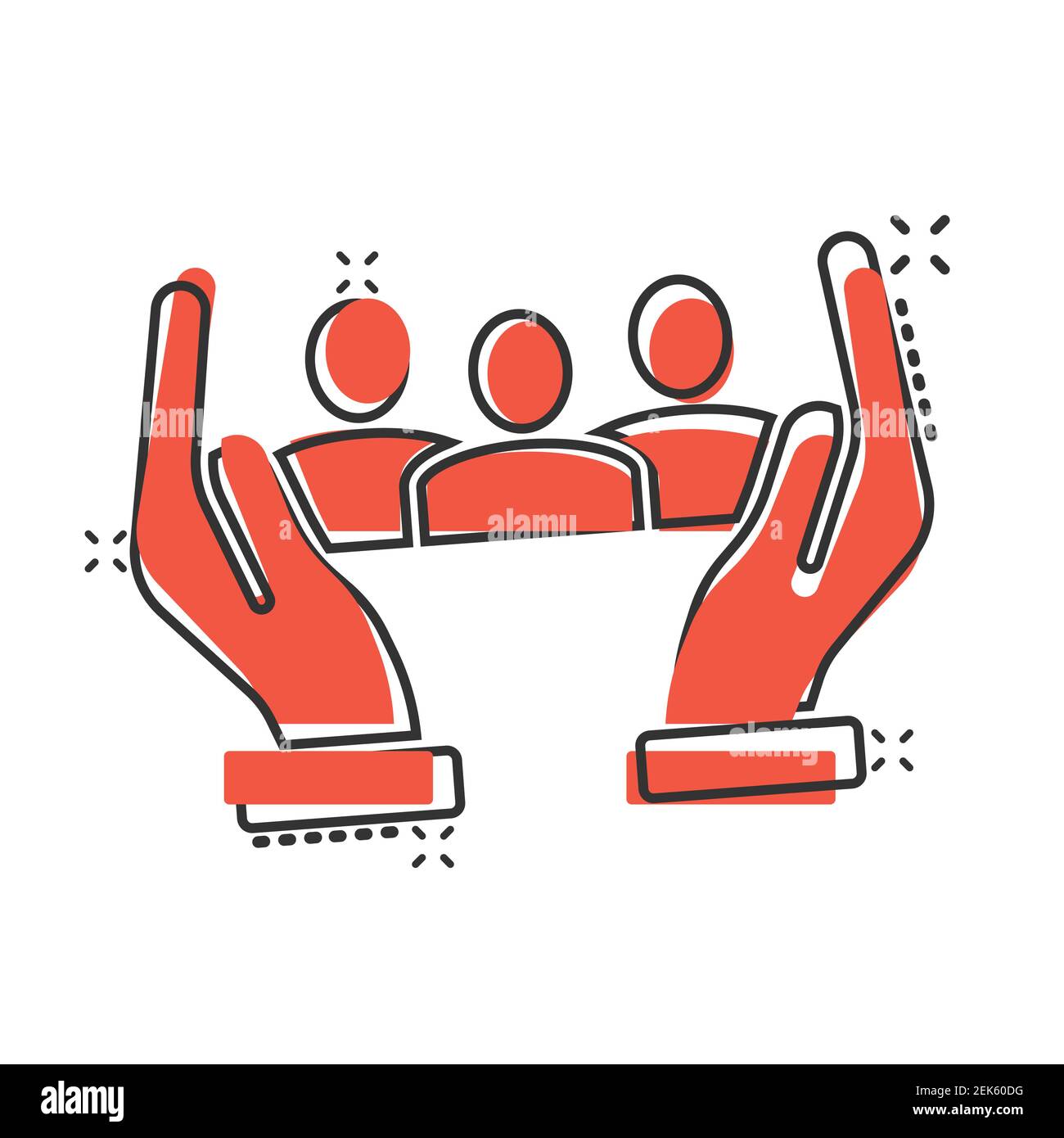 People and hand icon in comic style. Protect life cartoon vector ...