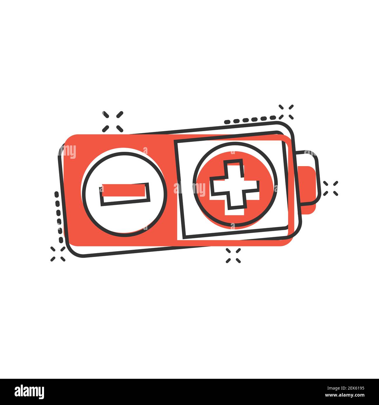 Battery charge icon in comic style. Power level cartoon vector ...