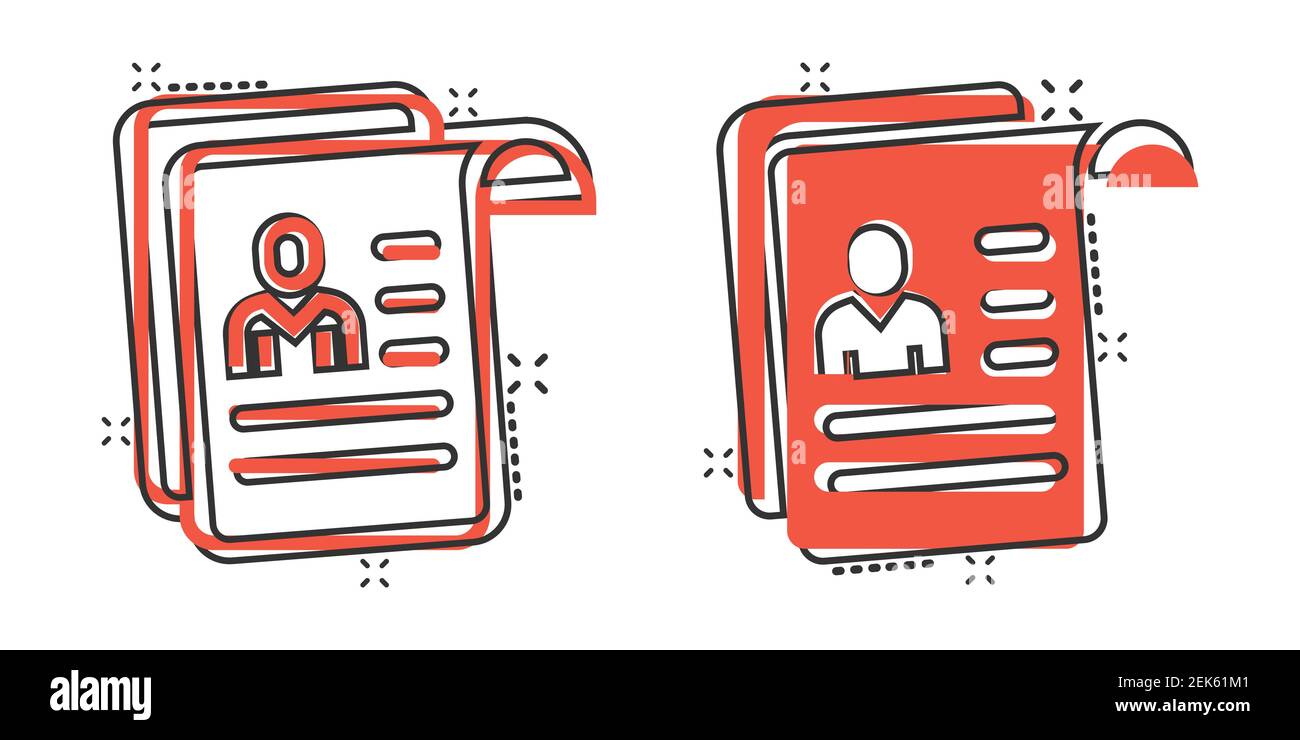 Resume icon in comic style. Contract document cartoon vector ...