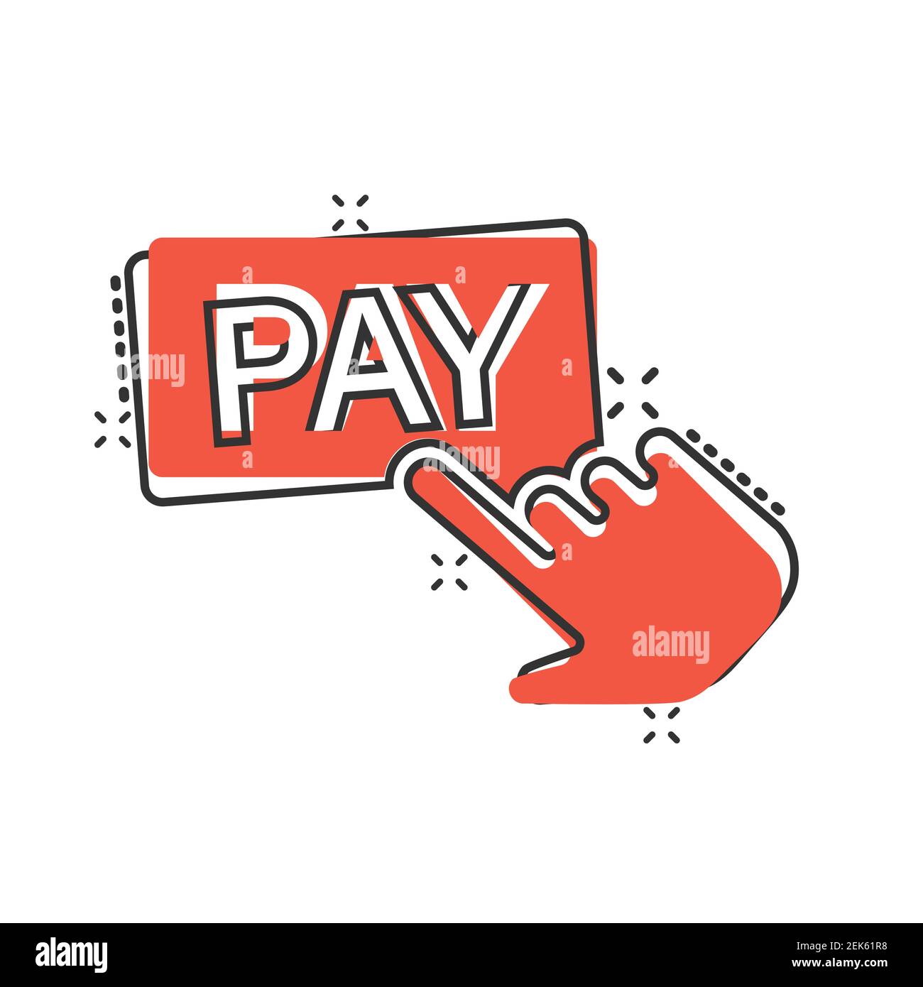 Pay shop icon in comic style. Finger cursor cartoon vector illustration ...