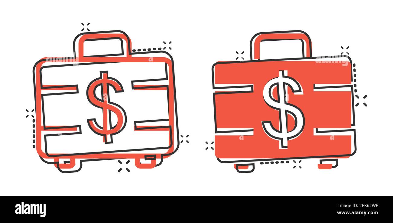 Money briefcase icon in comic style. Cash box cartoon vector ...