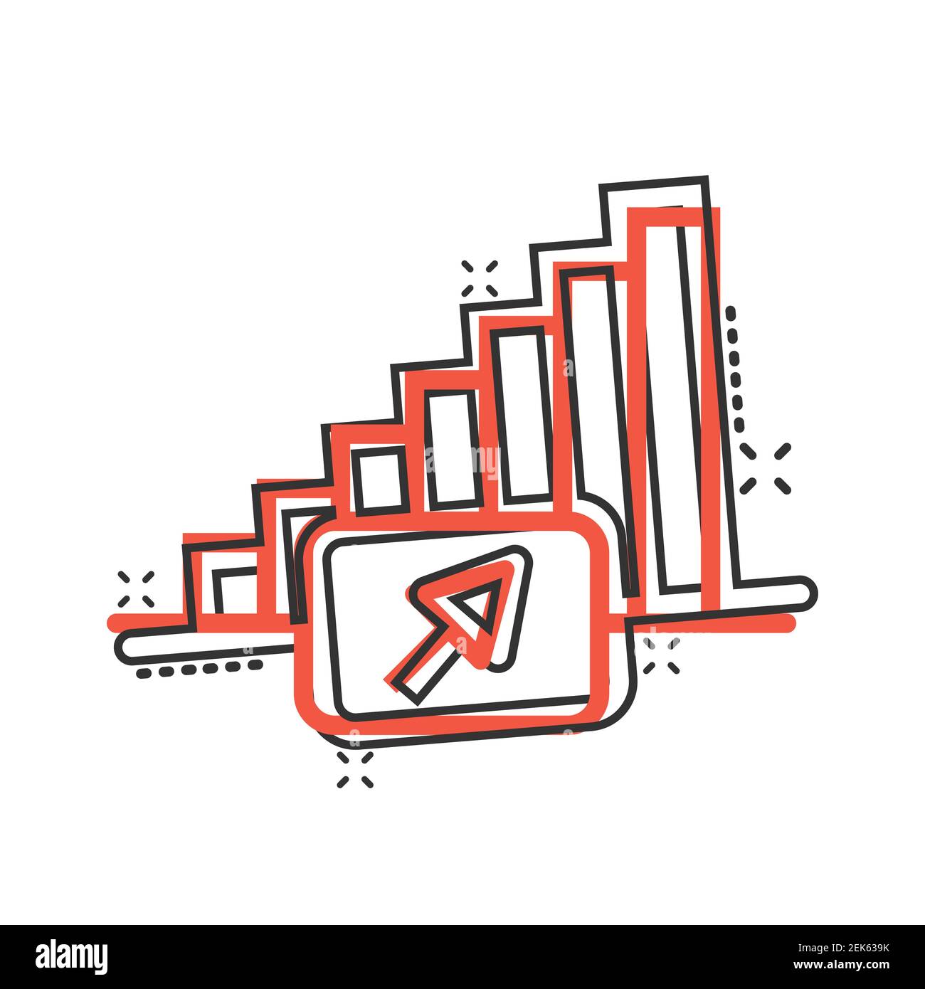 Market trend icon in comic style. Growth arrow with magnifier cartoon ...