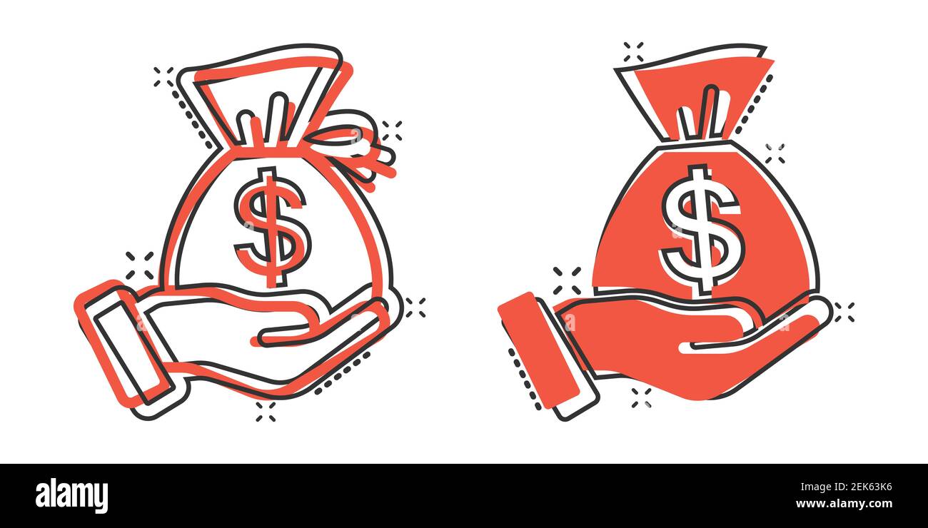 Remuneration icon in comic style. Money in hand cartoon vector ...