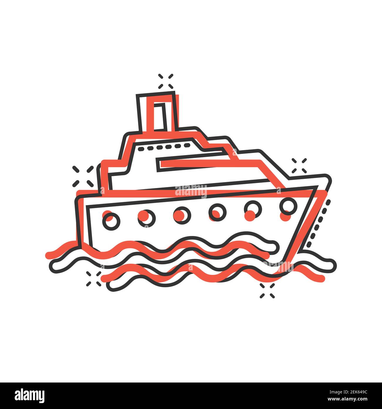 Tourism ship icon in comic style. Fishing boat cartoon vector ...