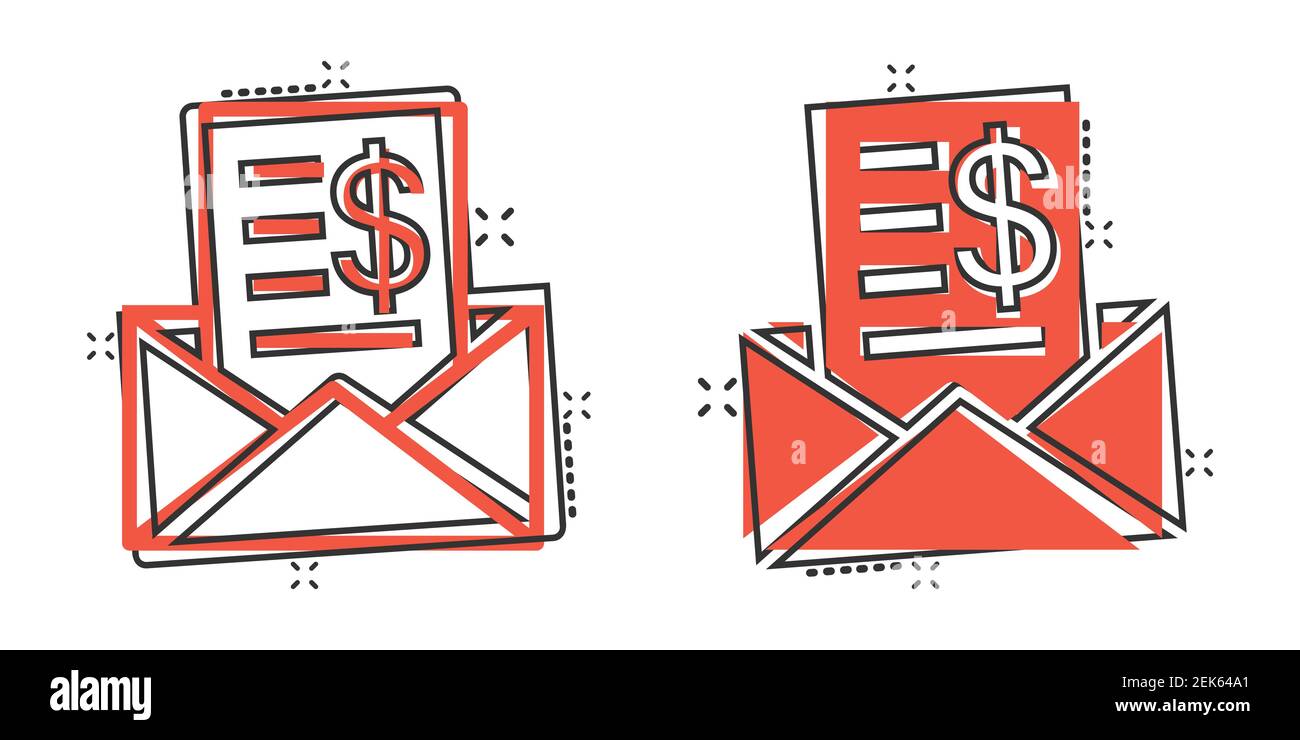 Envelope with money icon in comic style. E-mail cash cartoon vector ...
