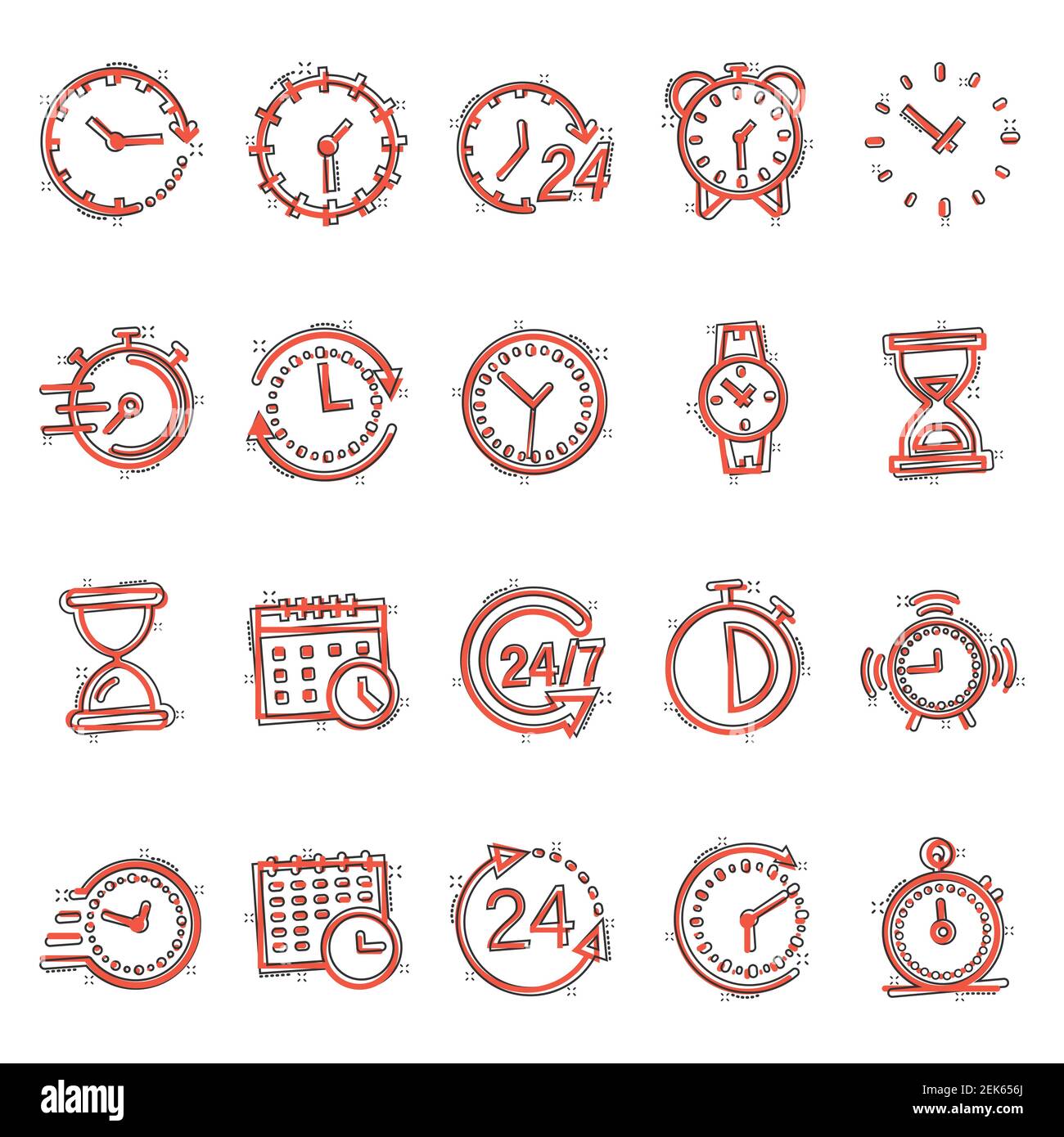 Time icon set in comic style. Agenda clock cartoon vector illustration ...