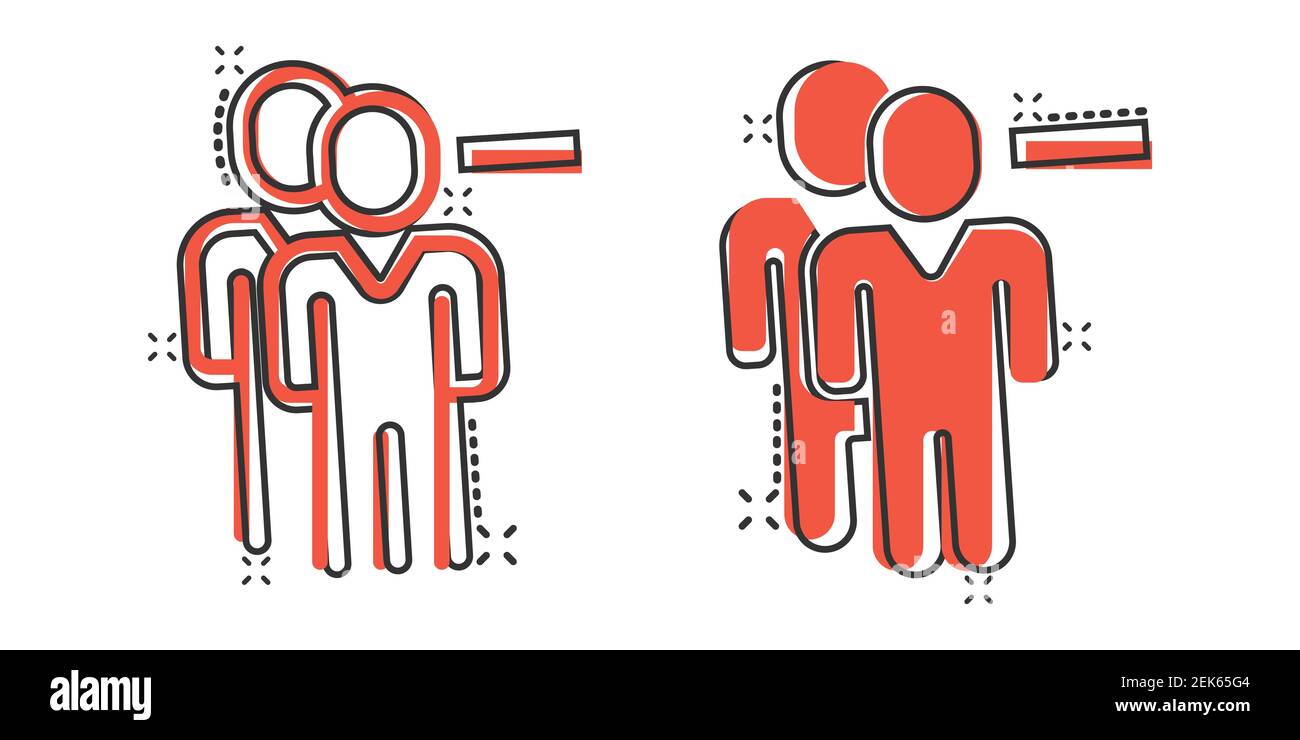 People with minus icon in comic style. Staff cartoon vector collection ...