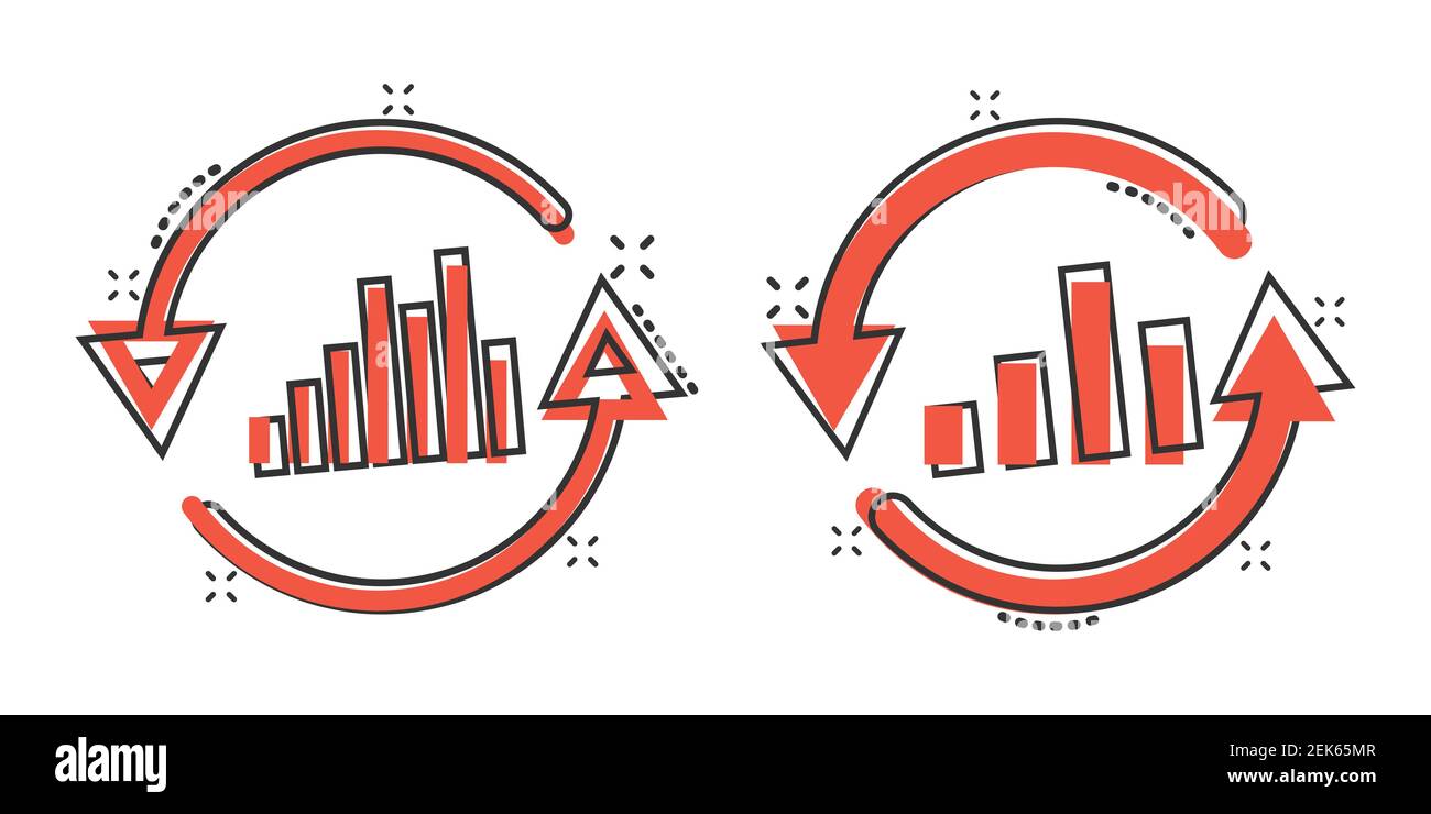 Growing bar graph icon in comic style. Increase arrow cartoon vector ...