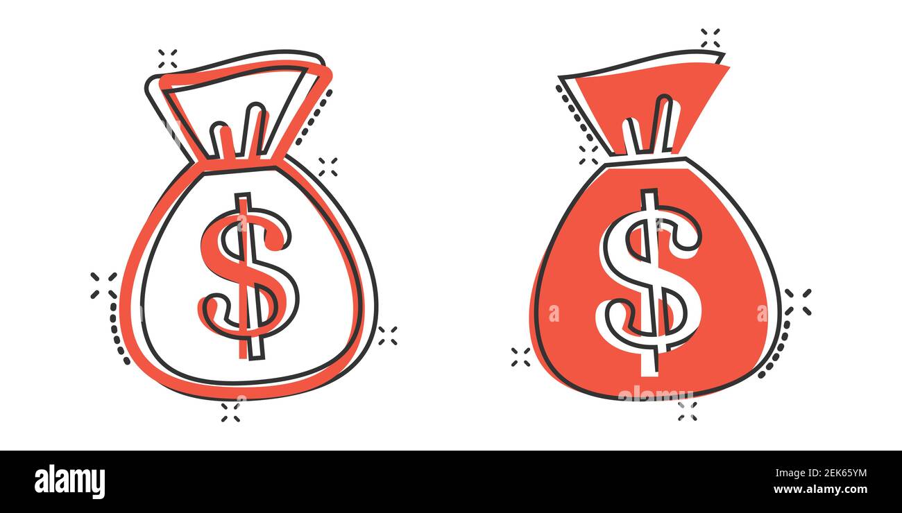 Money bag icon in comic style. Moneybag with dollar cartoon vector ...