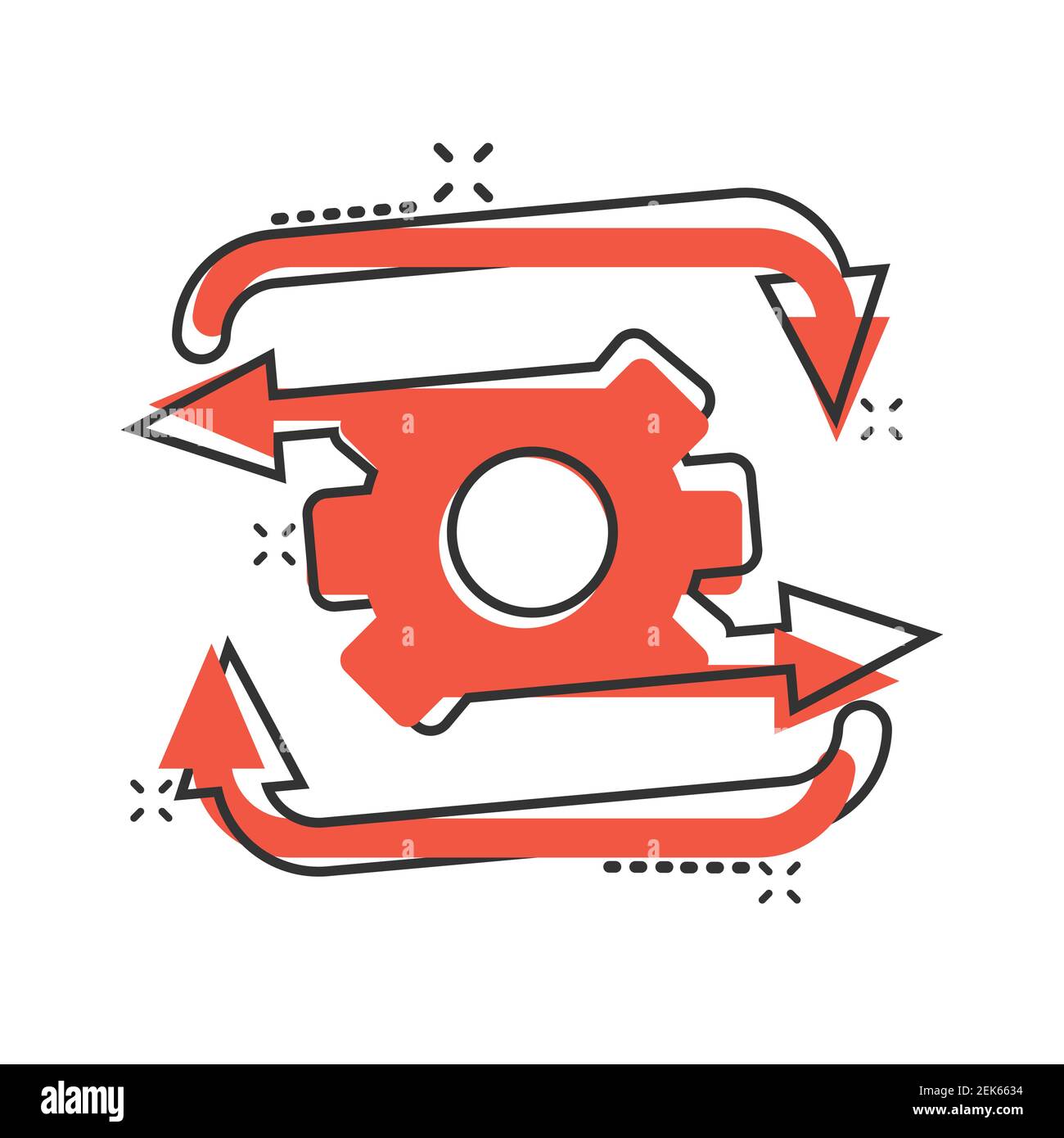 Workflow icon in comic style. Gear effective cartoon vector ...