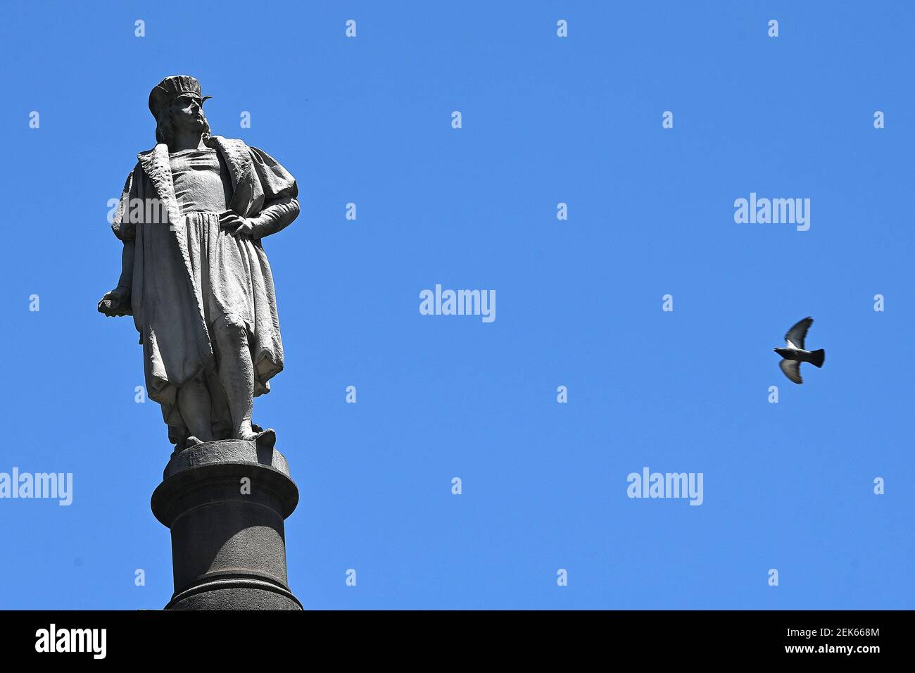 View of the Chistopher Columbus statue as the NYPD assigned officers to ...