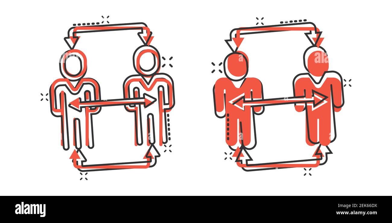 People referral icon in comic style. Business communication cartoon ...