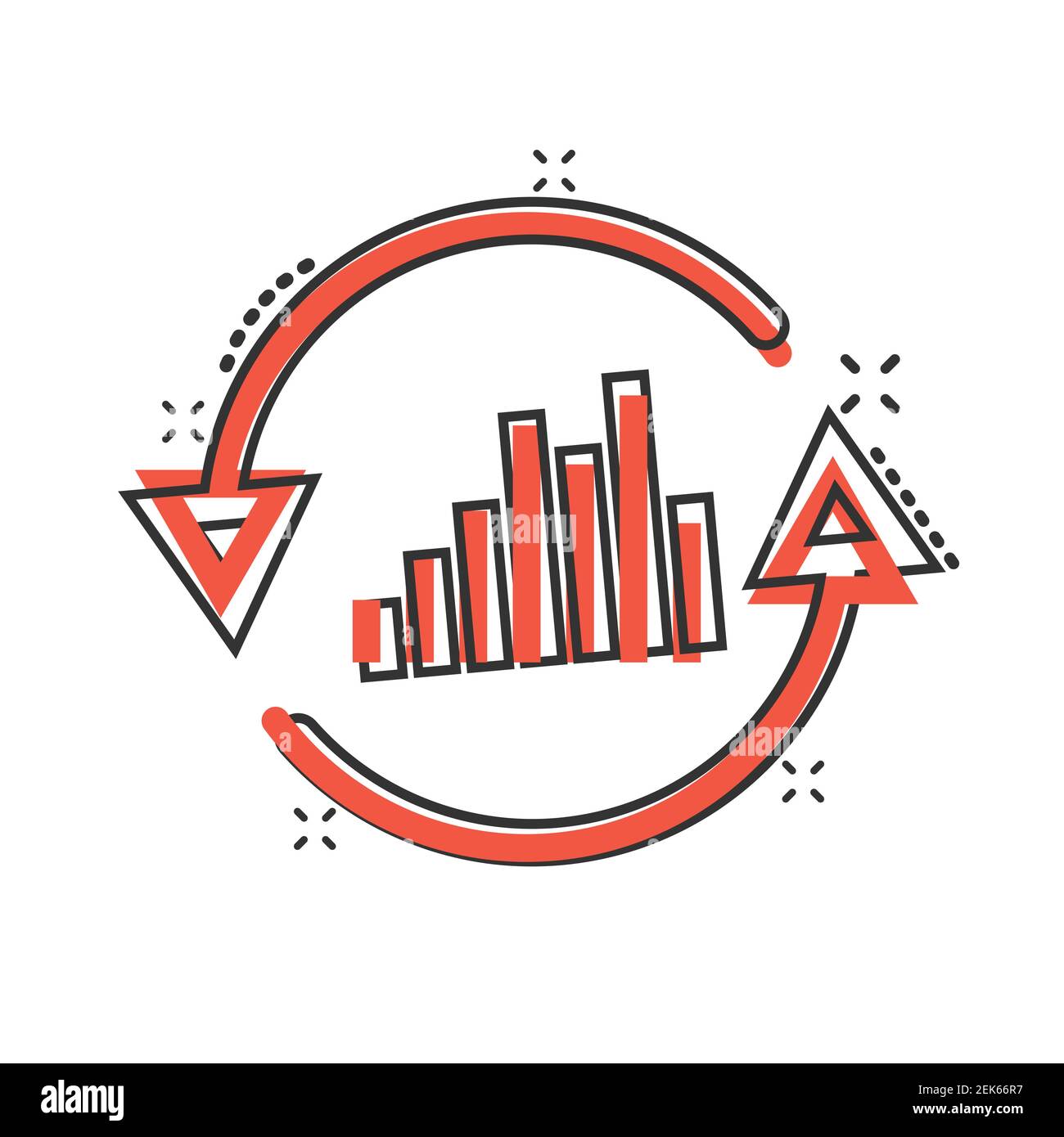 Growing bar graph icon in comic style. Increase arrow cartoon vector ...