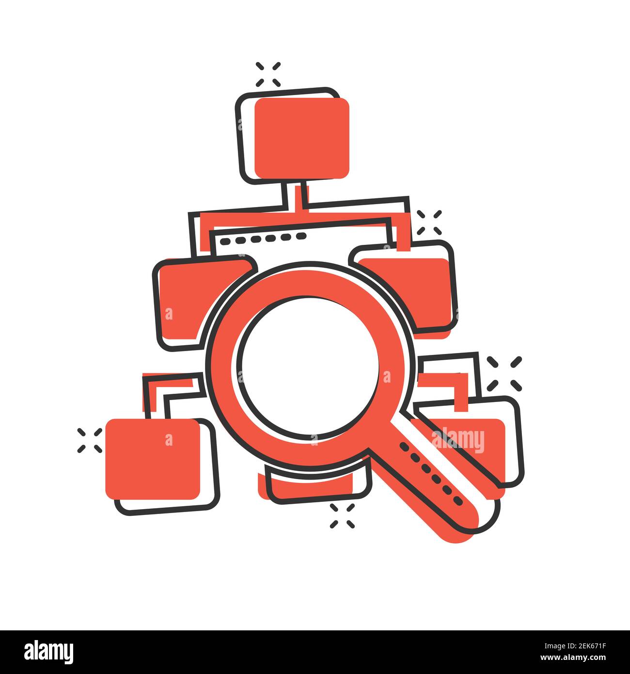 Hierarchy diagram icon in comic style. Structure search cartoon vector ...