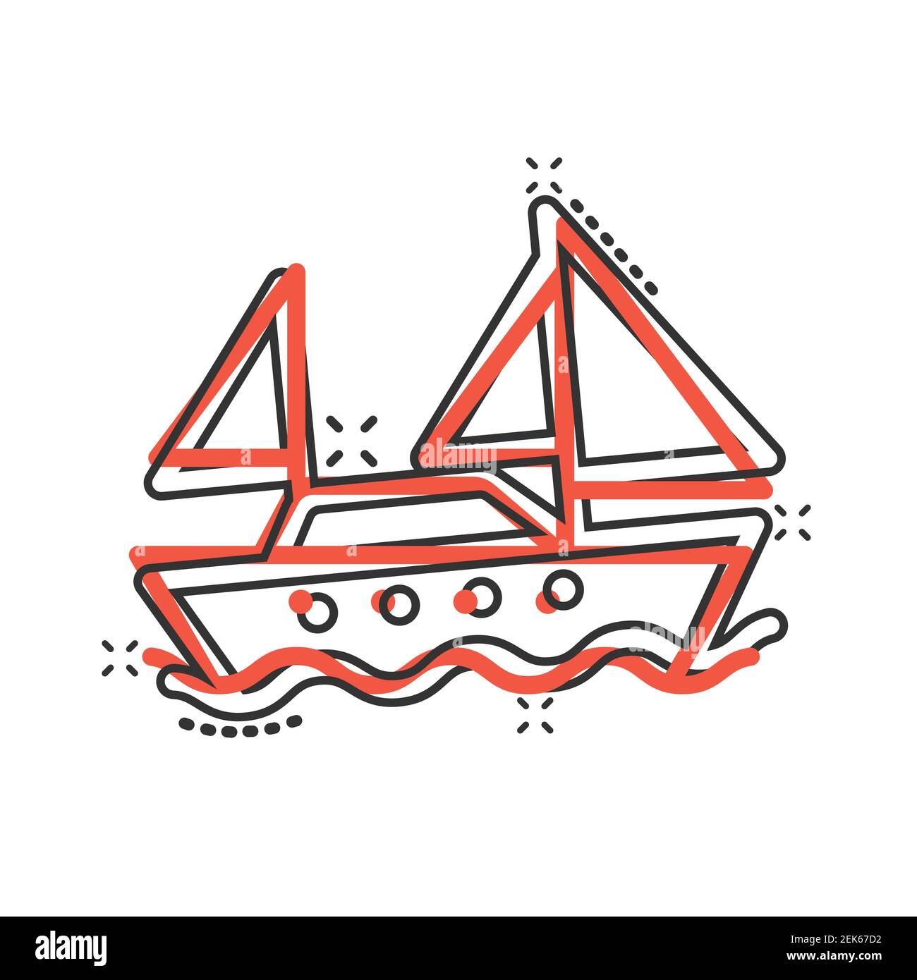 Tourism ship icon in comic style. Fishing boat cartoon vector ...